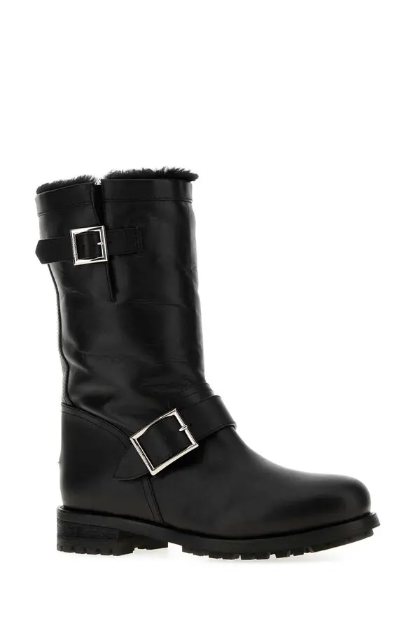 JIMMY CHOO Leather Biker Boots - Black