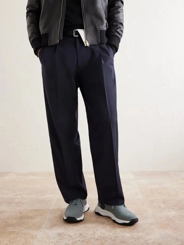 Berluti Shadow Leather-trimmed Stretch-knit Sneakers