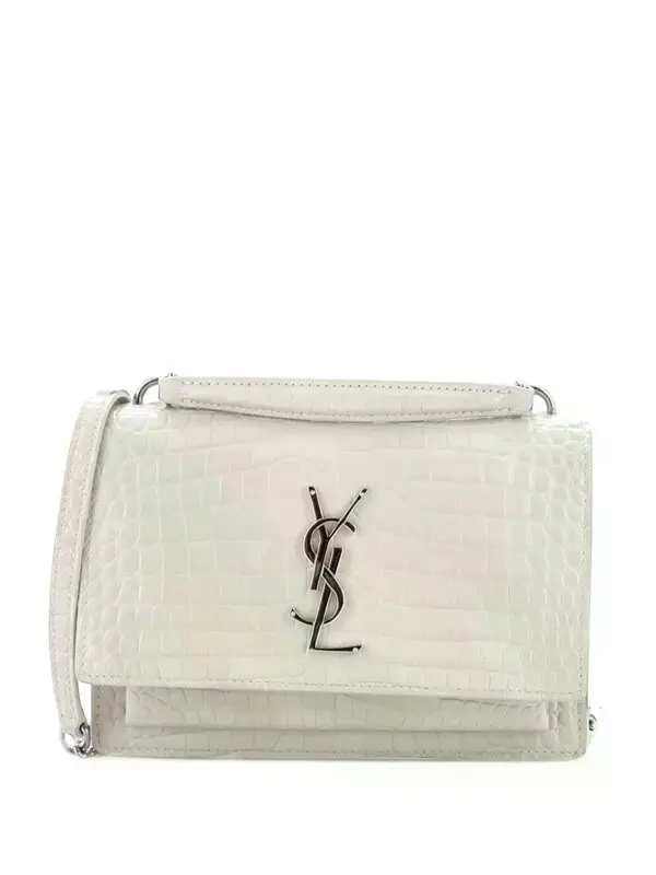 Saint Laurent Sunset Top Handle Chain Wallet Crocodile Embossed Leather Crossbody Bag - Neutrals