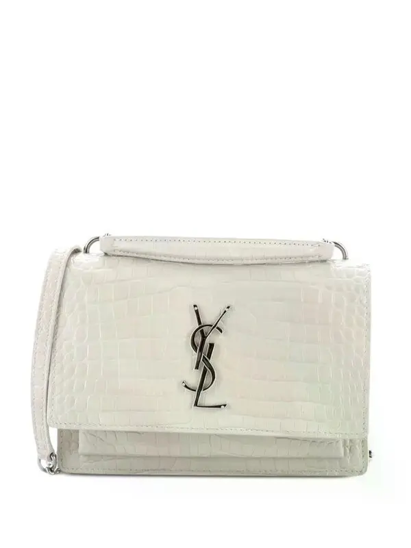 Saint Laurent Sunset Top Handle Chain Wallet Crocodile Embossed Leather Crossbody Bag