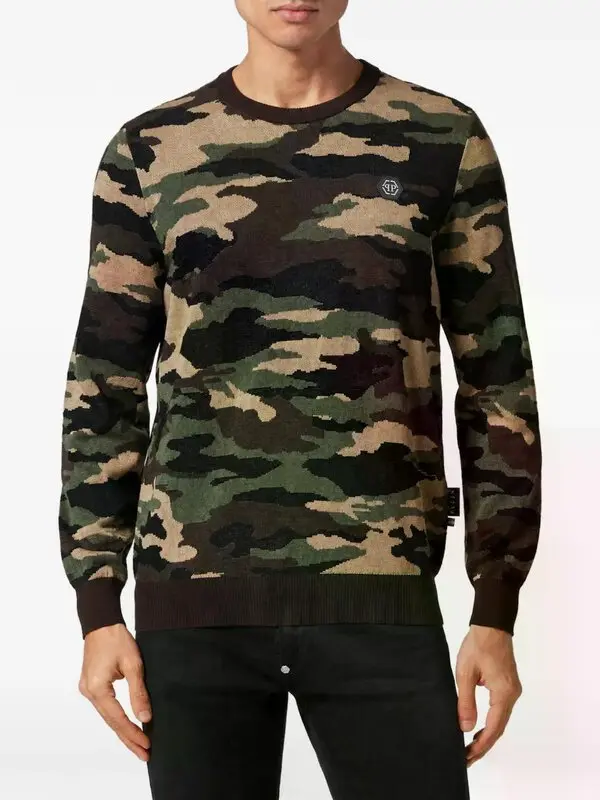 Philipp Plein Camouflage-print Merino Wool Sweater