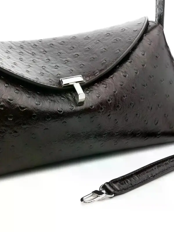 TOTEME T-lock Ostrich-embossed Shoulder Bag - Brown