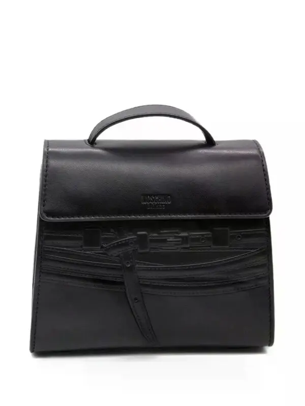 Moschino Tie Me Embossed Calf Leather Mini Tote Bag - Black