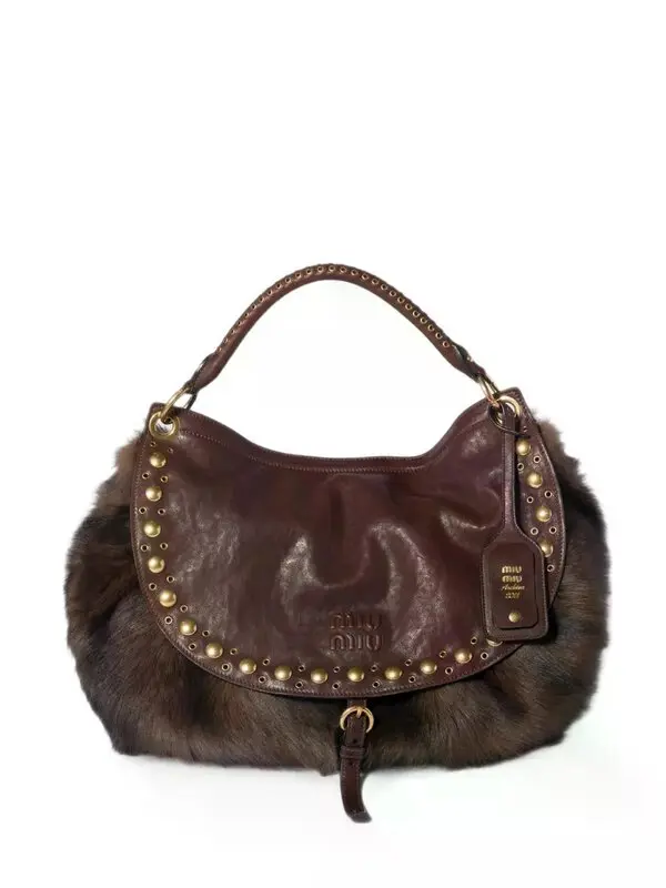 Miu Miu Rendez-vous Shearling And Nappa Leather Bag With Studs