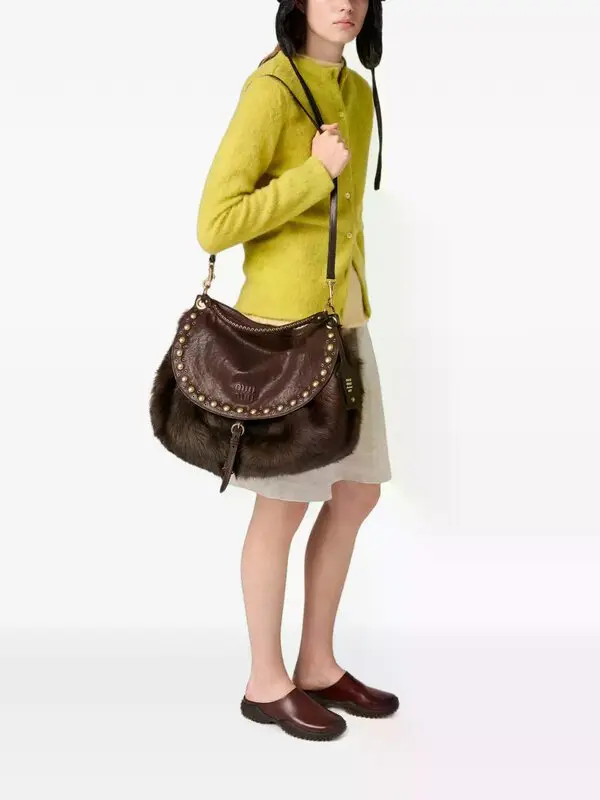 Miu Miu Rendez-vous Shearling And Nappa Leather Bag With Studs