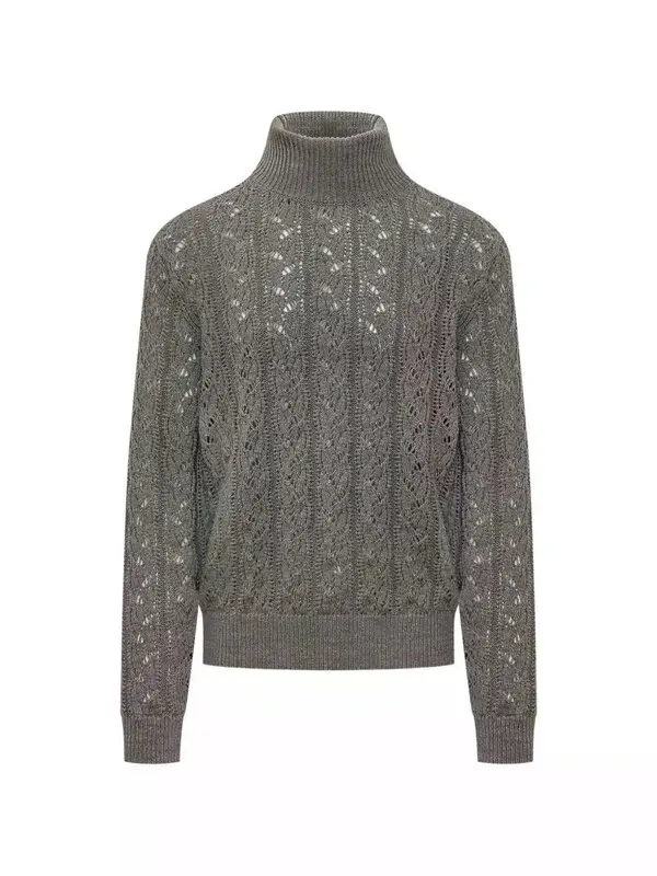 AMARANTO Cable-knit Pointelle-trim Sweater - Grey
