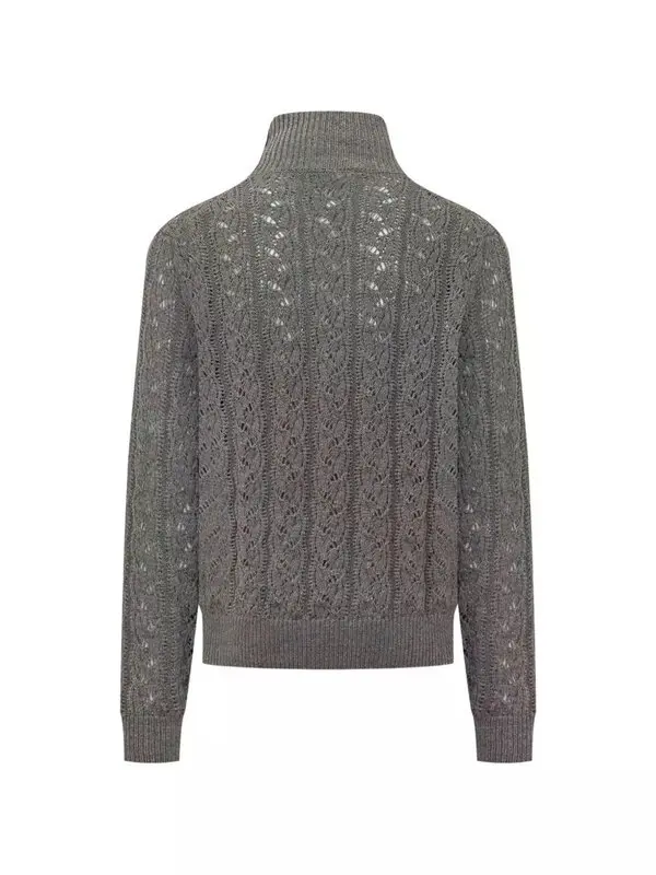 AMARANTO Cable-knit Pointelle-trim Sweater