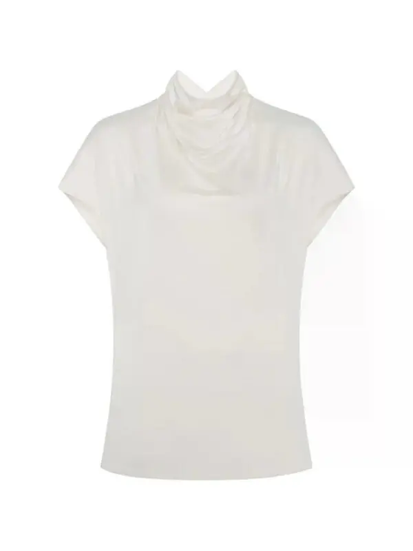 Another Tomorrow Cowl-neck Cap-sleeve Top - White
