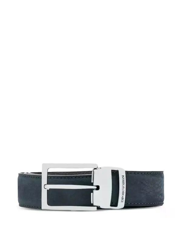 Emporio Armani Logo-engraved Leather Belt - Blue