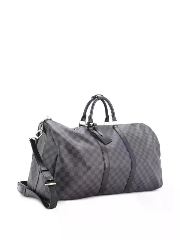 LOUIS VUITTON Keepall Bandouliere Bag Damier Graphite 55 Travel Bag - Black