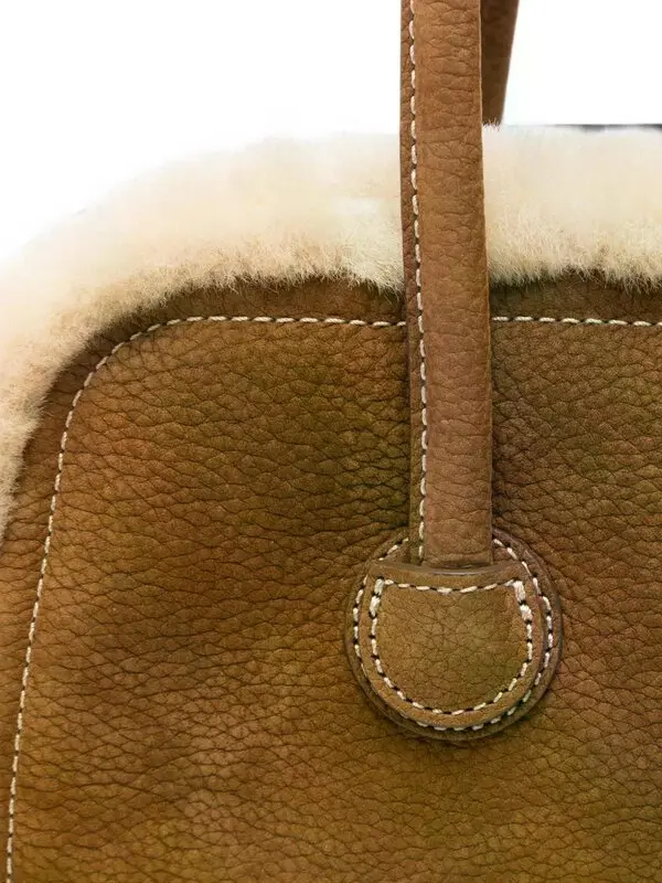 MARGESHERWOOD Shearling-trim Debossed-logo Tote Bag