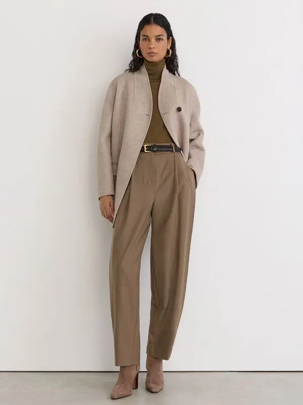REISS Jett Wool-blend Collarless Blind-seam Short Coat - Neutral