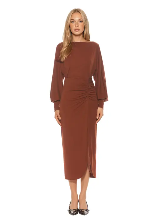 ALEXIA ADMOR Uri Boatneck Dolman Sleeve Dress With V Back - Camel