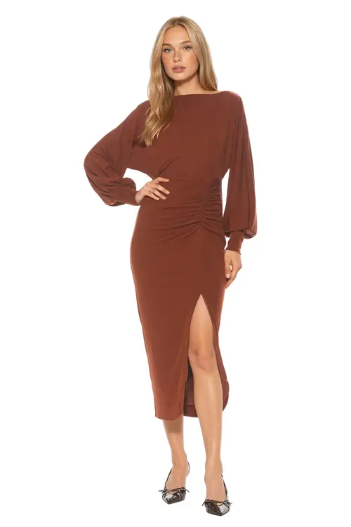 ALEXIA ADMOR Uri Boatneck Dolman Sleeve Dress With V Back - Camel