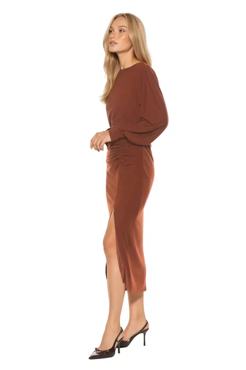 ALEXIA ADMOR Uri Boatneck Dolman Sleeve Dress With V Back - Camel