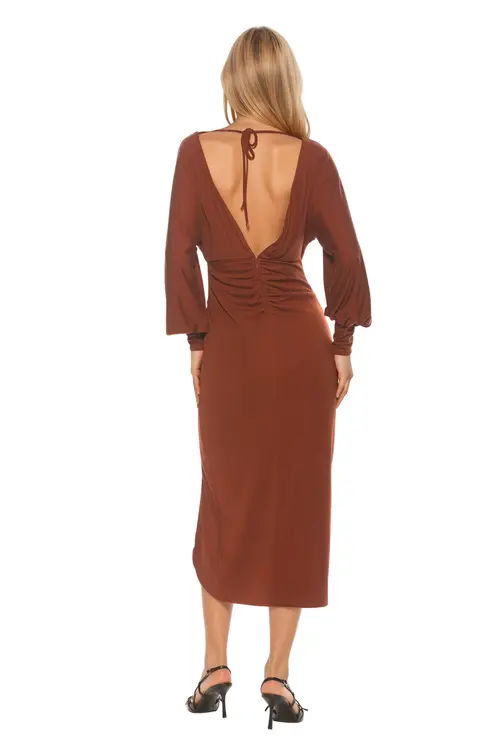 ALEXIA ADMOR Uri Boatneck Dolman Sleeve Dress With V Back - Camel