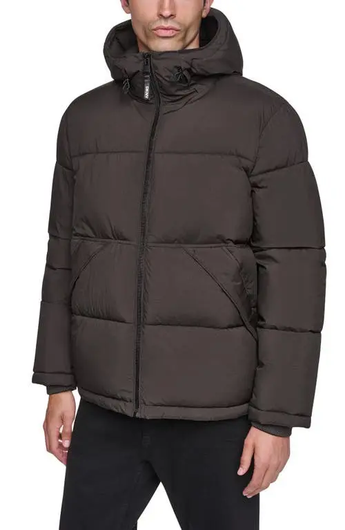 Dkny Hooded Puffer Jacket - Coffee