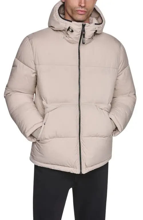 Dkny Hooded Puffer Jacket - Stone