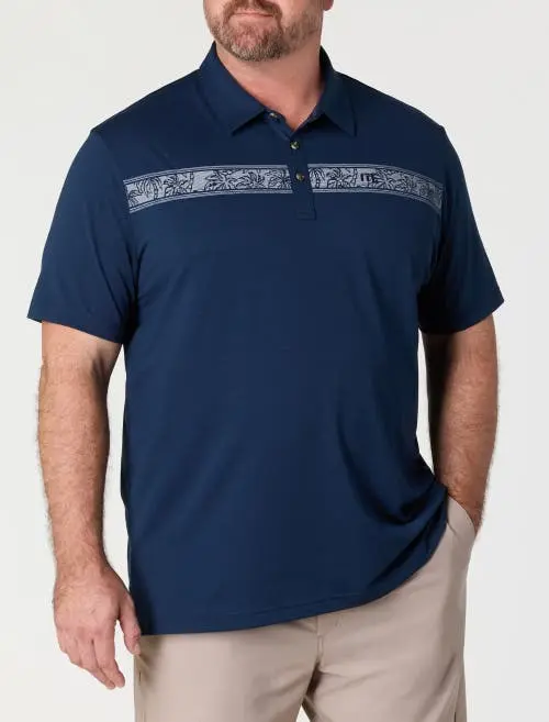 TRAVISMATHEW FIT BY DXL Big & Tall Heater Series Chest-striped Polo Shirt - Total Eclipse Blue