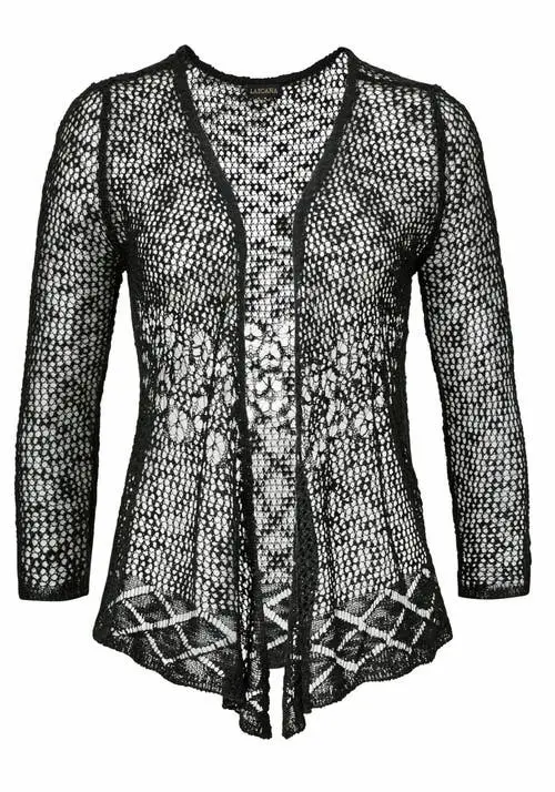 LASCANA Open Work Cardigan - Black