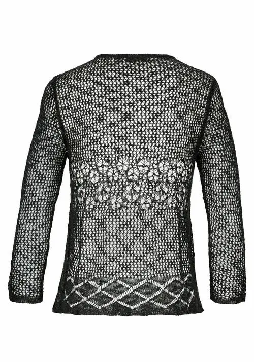LASCANA Open Work Cardigan - Black