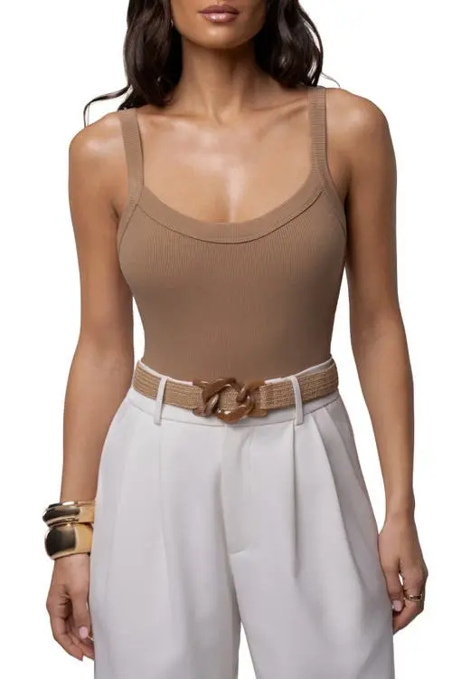 JLUXLABEL Akito Ribbed Bodysuit - Camel