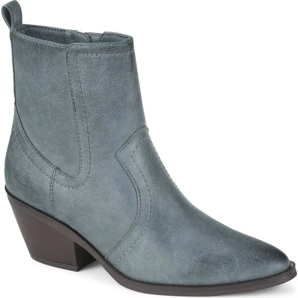 BARETRAPS Dainah Croc Embossed Faux Leather Western Bootie - Navy