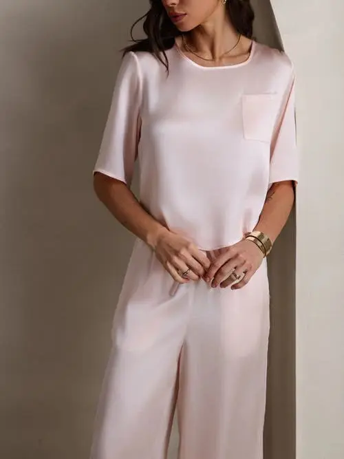 SILKSILKY Pure Silk Half Sleeve Pajamas - Pink