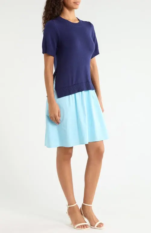 SUGARLIPS Karola Mixed Media Minidress - Navy Blue
