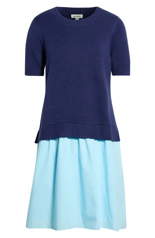 SUGARLIPS Karola Mixed Media Minidress - Navy Blue