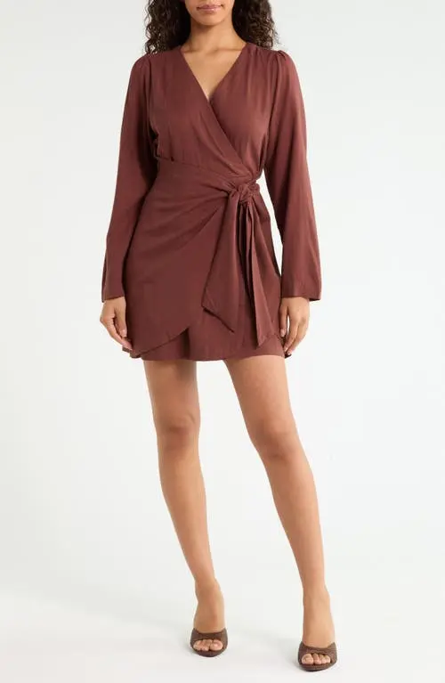 SUGARLIPS Raelynn Long Sleeve Faux Wrap Dress - Chocolate
