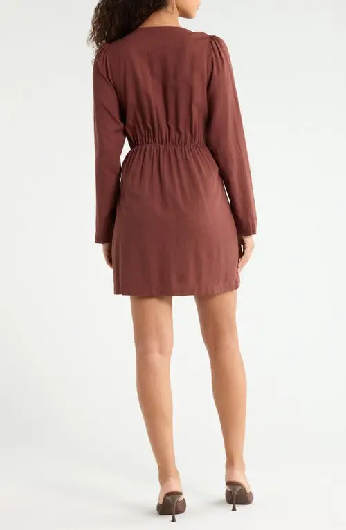 SUGARLIPS Raelynn Long Sleeve Faux Wrap Dress - Chocolate