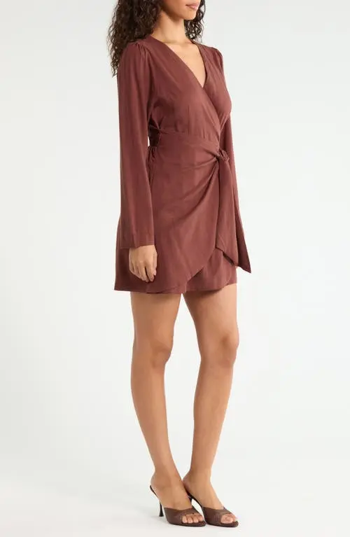 SUGARLIPS Raelynn Long Sleeve Faux Wrap Dress - Chocolate