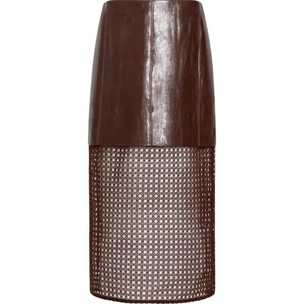 MILLY Novah Faux Leather Midi Skirt
