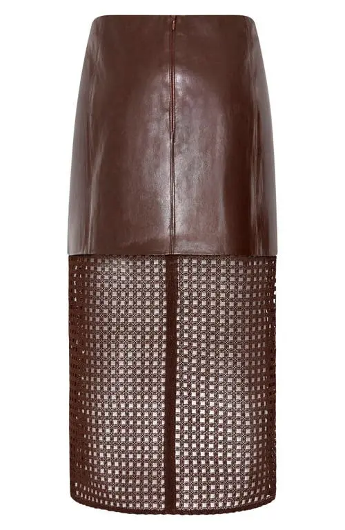 MILLY Novah Faux Leather Midi Skirt