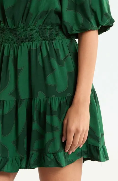 SUGARLIPS Benti Floral Print Smocked Waist Dress