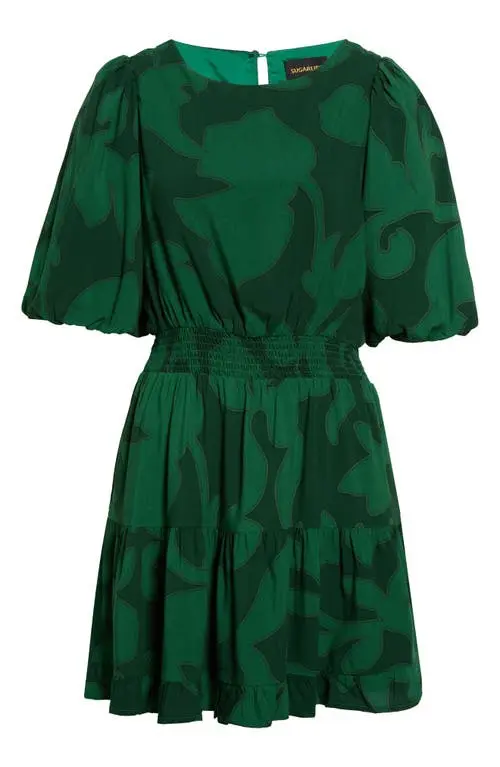 SUGARLIPS Benti Floral Print Smocked Waist Dress