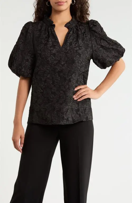 SUGARLIPS Arielle Jacquard Puff Sleeve Top - Black