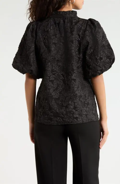 SUGARLIPS Arielle Jacquard Puff Sleeve Top - Black