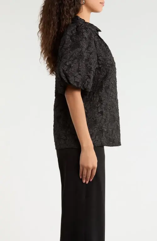 SUGARLIPS Arielle Jacquard Puff Sleeve Top - Black