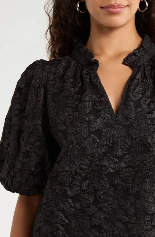SUGARLIPS Arielle Jacquard Puff Sleeve Top - Black