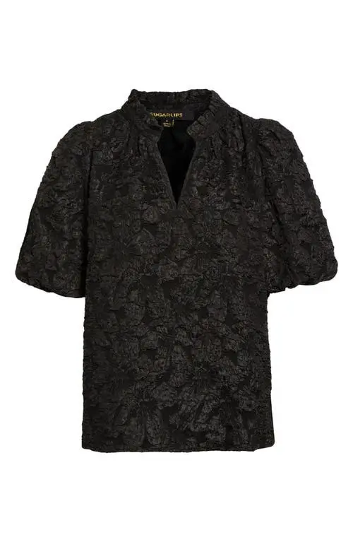 SUGARLIPS Arielle Jacquard Puff Sleeve Top - Black