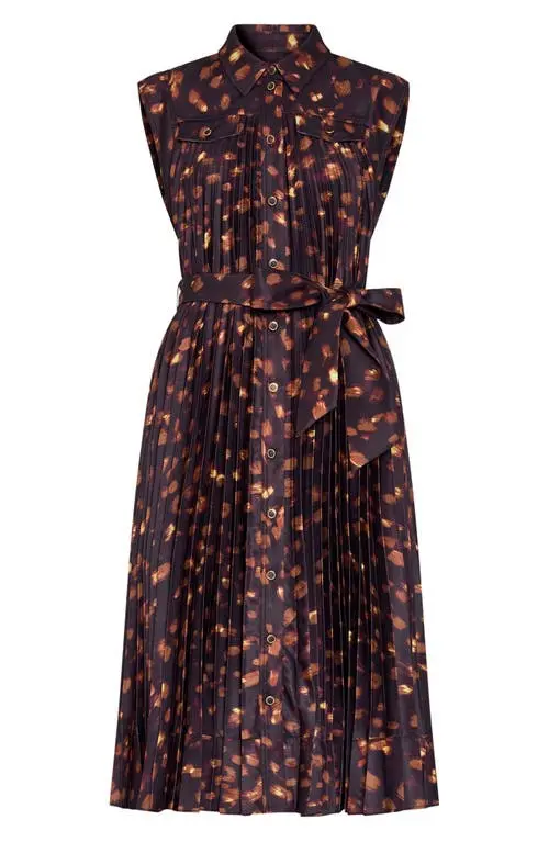 MILLY Johanna Printed Pleated Midi Dress