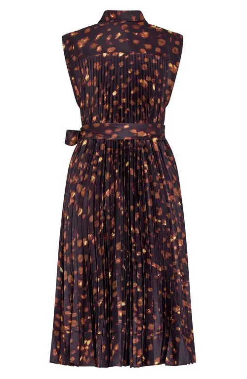 MILLY Johanna Printed Pleated Midi Dress
