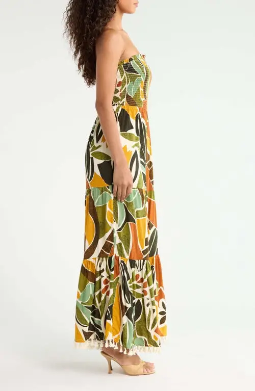 SUGARLIPS Reina Print Smocked Strapless Jumpsuit