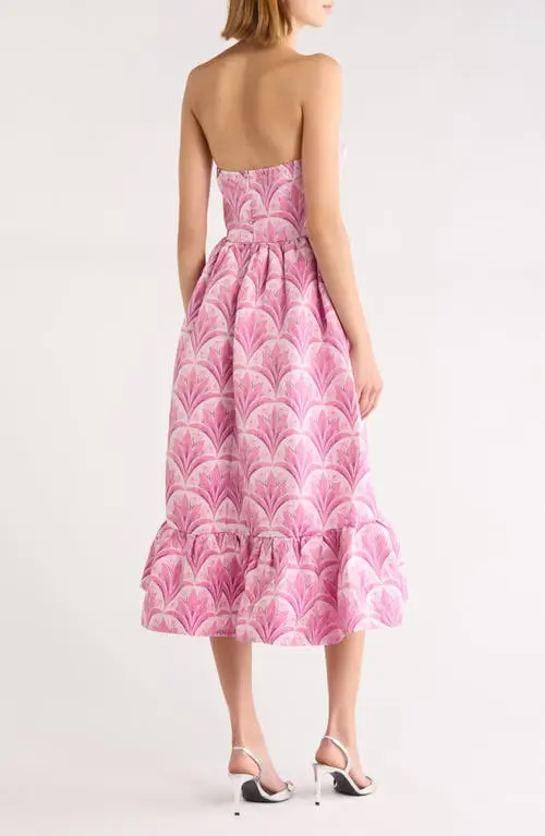 SUGARLIPS Aurra Floral Jacquard Tiered Strapless Midi Dress - Pink Multi