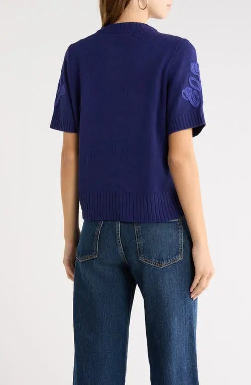 SUGARLIPS Winsley Floral Embroidered Sweater - Navy