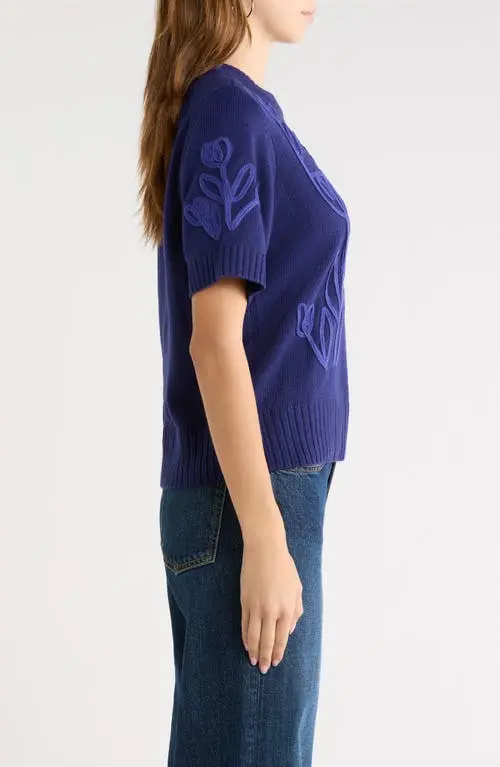 SUGARLIPS Winsley Floral Embroidered Sweater - Navy