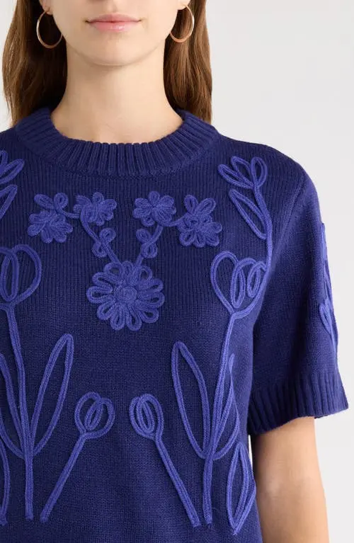 SUGARLIPS Winsley Floral Embroidered Sweater - Navy