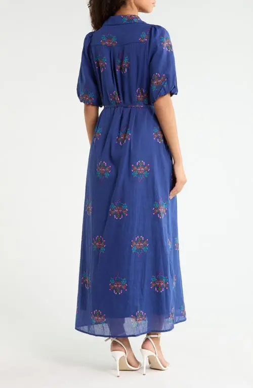 SUGARLIPS Arelia Floral Tie Waist Button-up Midi Shirtdress